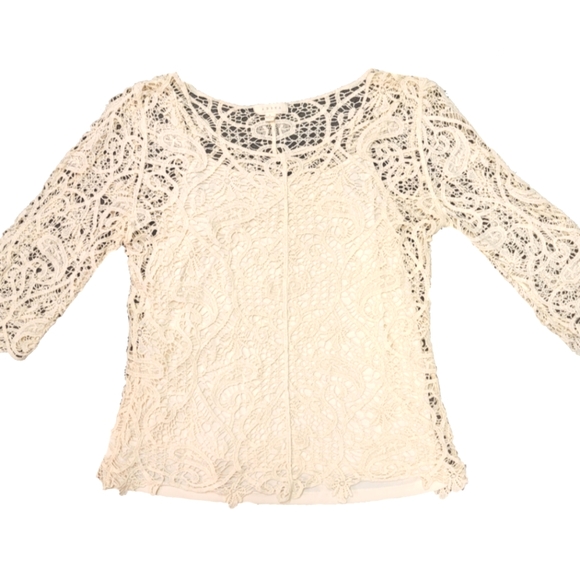 Adiva | Tops | Adiva Cream Crochet Lace 34 Sleeve Top | Poshmark